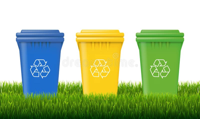 Trash Cans with Green Grass Border Stock Vector - Illustration of ...