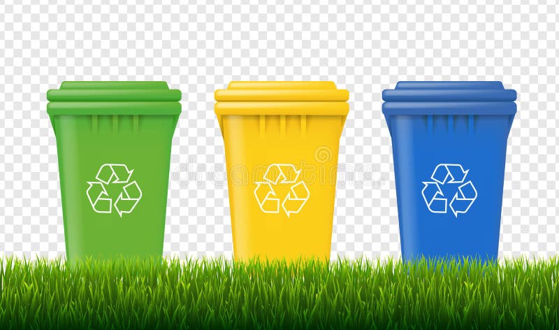 Trash Cans with Green Grass Border Transparent Background Stock Vector ...