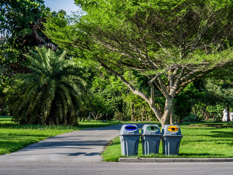 Trash Cans in the Green Park Stock Image - Image of rubbish, clean ...