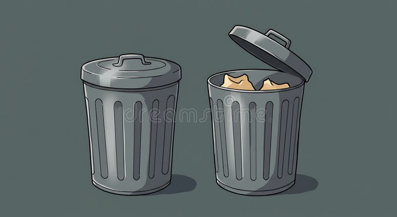 Trash Cans Illustration with Open and Closed Lids Stock Illustration ...