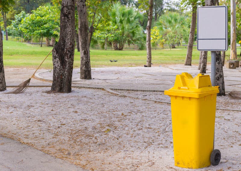 Trash Cans in the Park beside the Walk Way Stock Photo - Image of park ...
