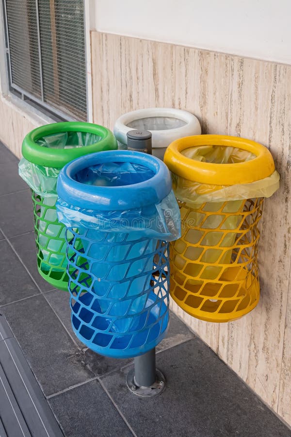 Trash Cans - Sorting Trash into Four Types in Cities in Italy Stock ...