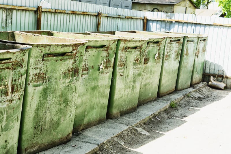 Trash Cans Standing Side by Side Stock Image - Image of green ...