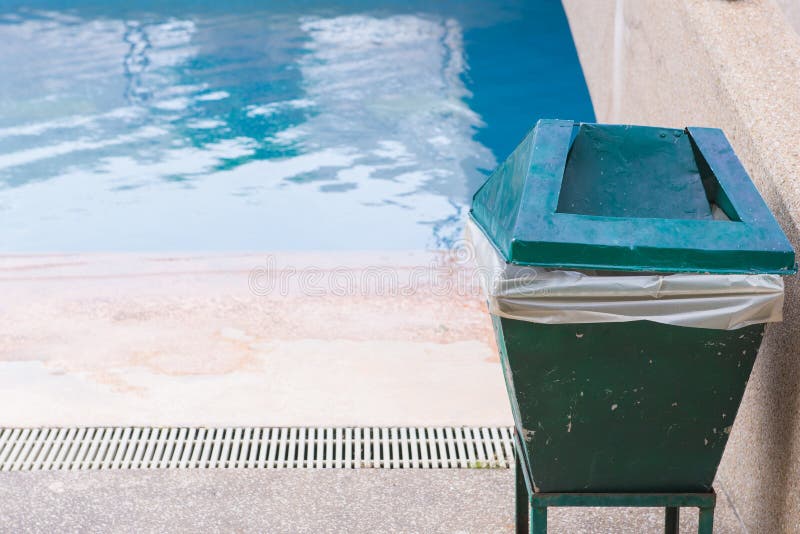 Trash Cans in the Swimming Pool at Hotel Stock Photo - Image of bottle ...