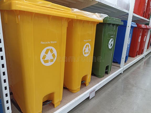 Trash Cans of Various Colors Separate Types of Garbage Stock Image ...