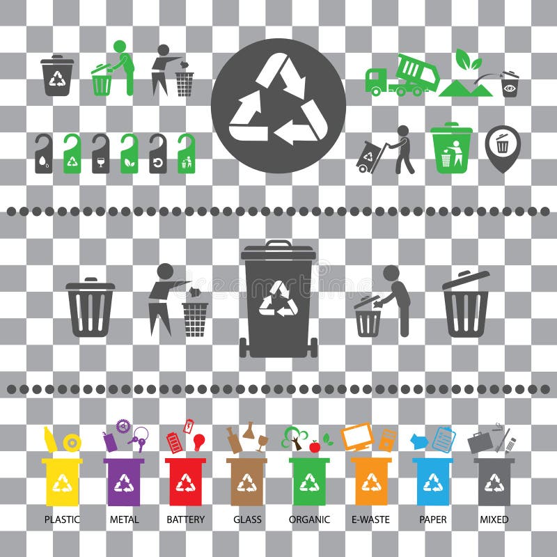 Trash Categories with Recycling Bins Stock Vector - Illustration of ...