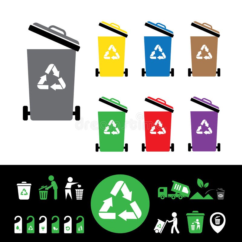 Trash Categories with Recycling Bins Stock Vector - Illustration of ...