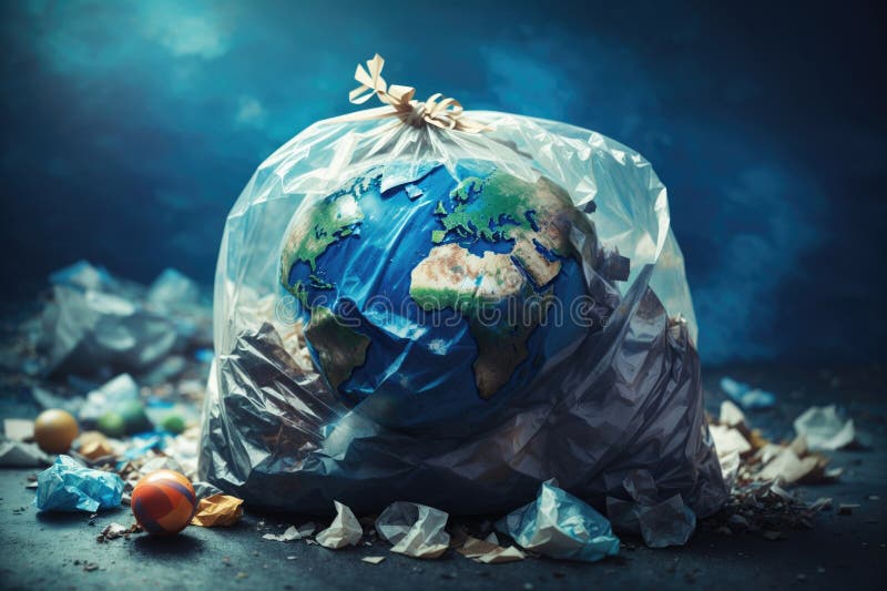 Trash Container with Discarded Earth Planet. Ai Generative Stock ...