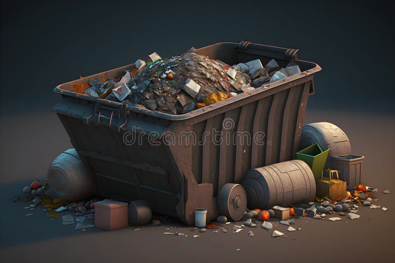Trash Container with Garbage Stock Illustration - Illustration of ...
