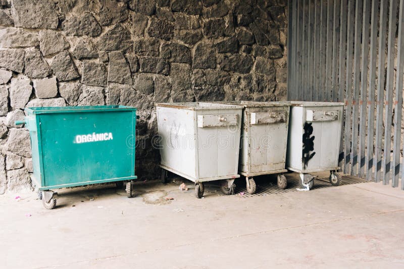 Trash Containers Organic Green Container and Grey Stock Photo - Image ...