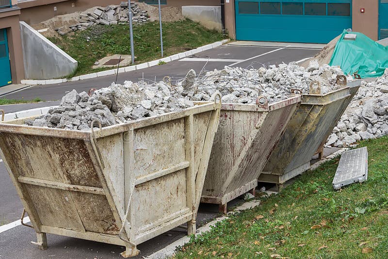 Trash Container for Concrete Debris Stock Photo - Image of hire ...