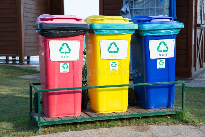 Trash Containers for Recycling Stock Photo - Image of environmental ...