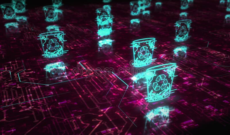 Trash and Delete Bin Symbol Digital Concept 3d Illustration Stock ...