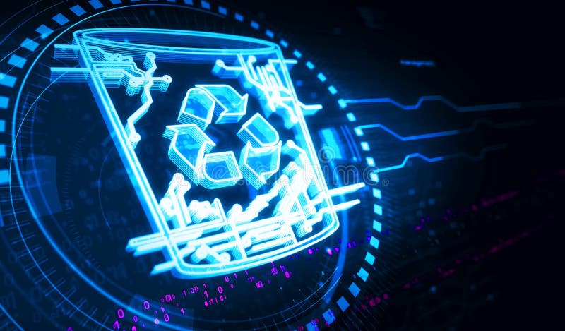 Trash and Delete Bin Symbol Digital Concept 3d Illustration Stock ...