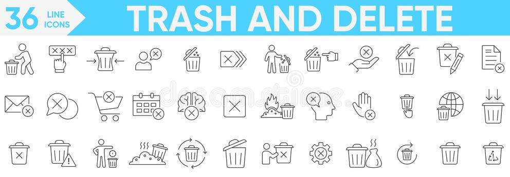 Trash and Delete Line Icon Set.delete Button, Trash, Erase, Garbage ...