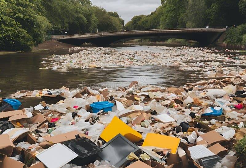 Trash Floating Abundantly, Littering the Surface of the River.AI ...