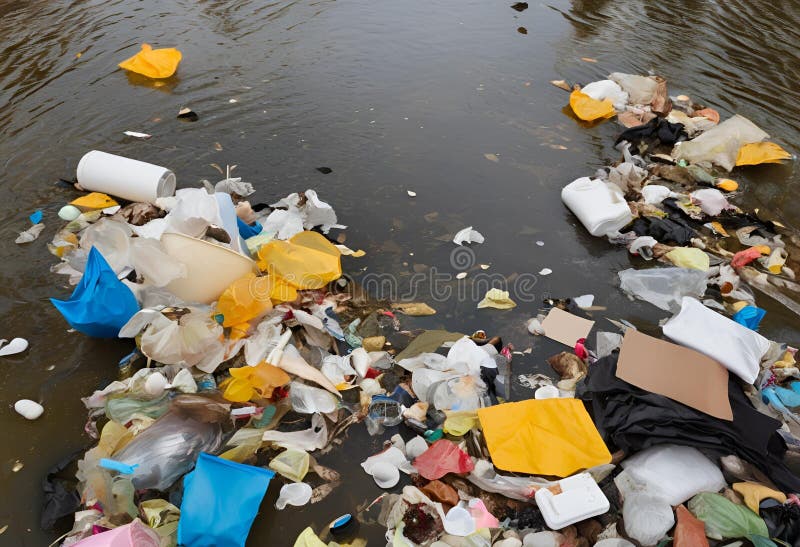 Trash Floating Abundantly, Littering the Surface of the River.AI ...