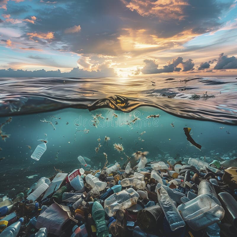 Trash Floating in the Ocean Polutionand Enviroment Stock Illustration ...