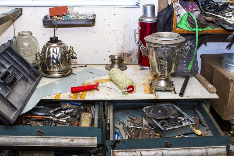 Trash in the Garage, Piled Up Different Old Things Stock Image - Image ...