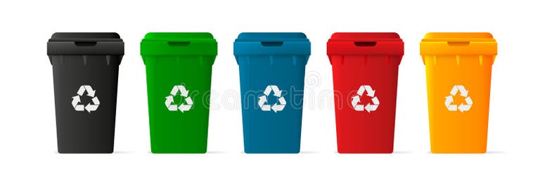 Trash in Garbage Cans. Recycling Garbage Separation Collection ...