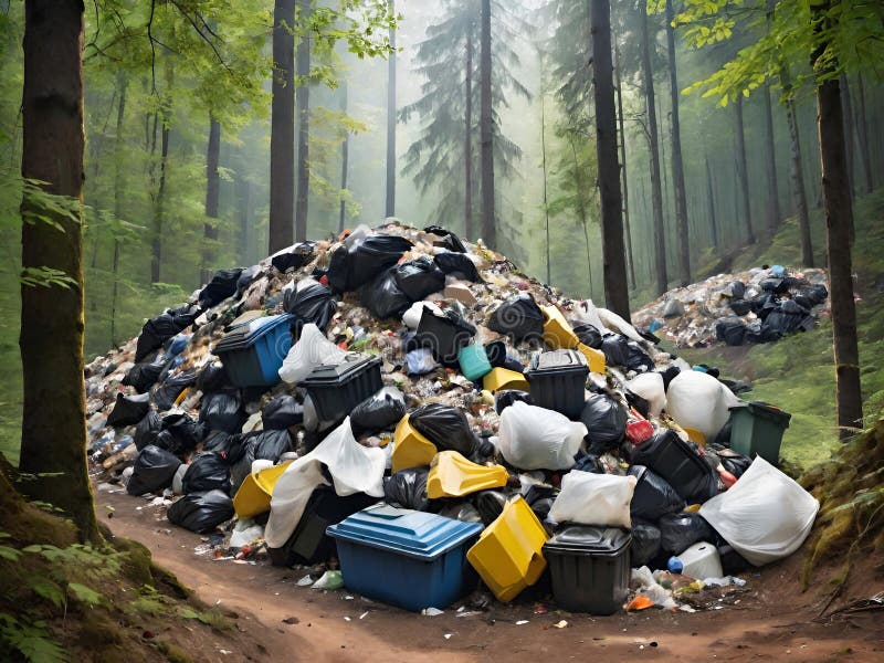 Trash garbage in a forest stock illustration. Illustration of refuse ...