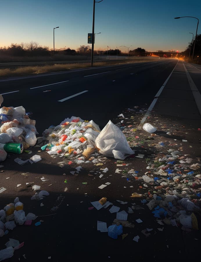 Trash and Garbage Such As Paper and Bottles Thrown Along the Side of a ...