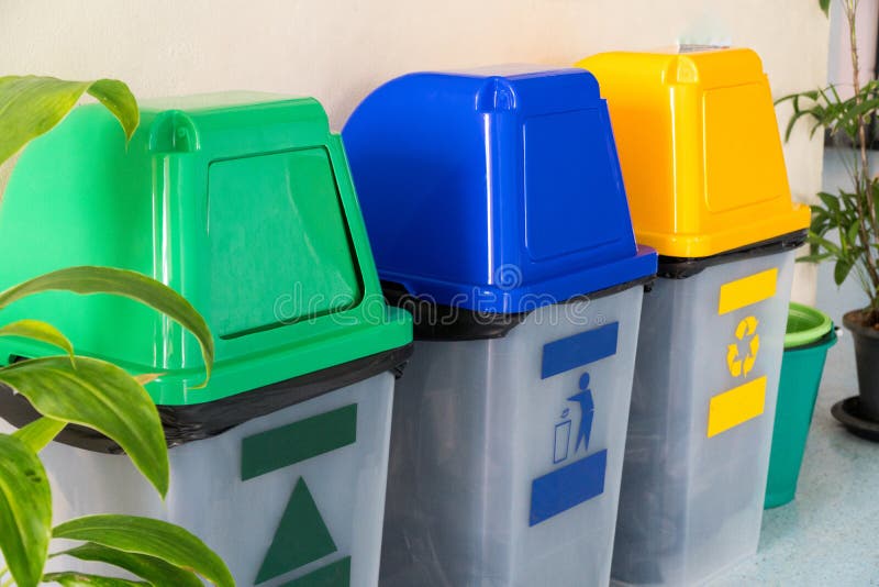 Trash Green, Blue, Yellow. stock photo. Image of clean - 125032562