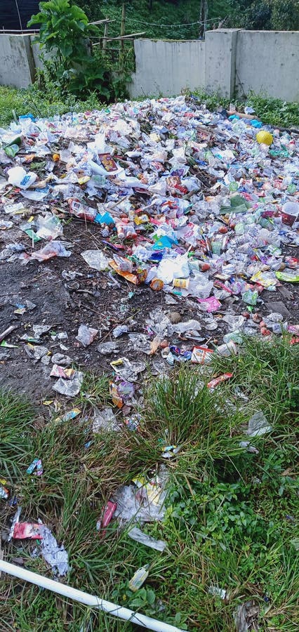 Trash heap on the ground editorial stock photo. Image of plant - 264078048