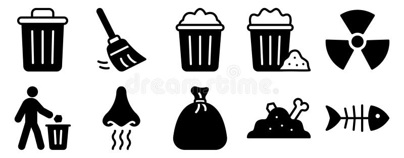 Trash Icon Set Solid Style Collection Representing Waste Disposal and ...