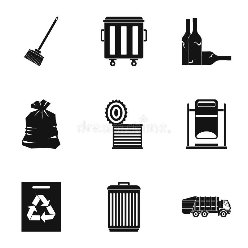 Trash Icons Set, Simple Style Stock Vector - Illustration of collection ...