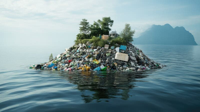 Trash Island in the Ocean. Generative AI Stock Illustration ...