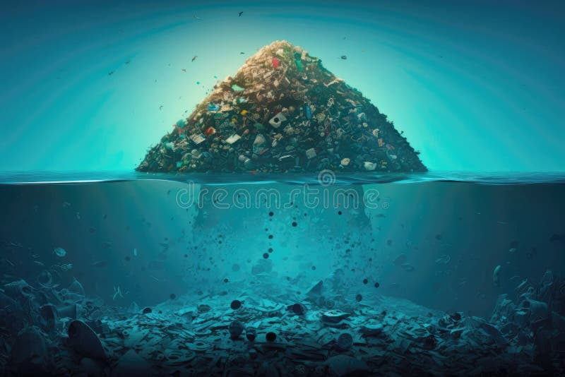 Trash Island in the Ocean. Generative AI Stock Illustration ...