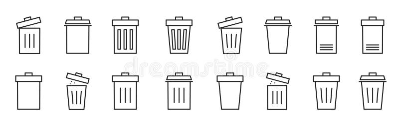 Trash Line Icon Set Vector stock vector. Illustration of sketch - 389899058
