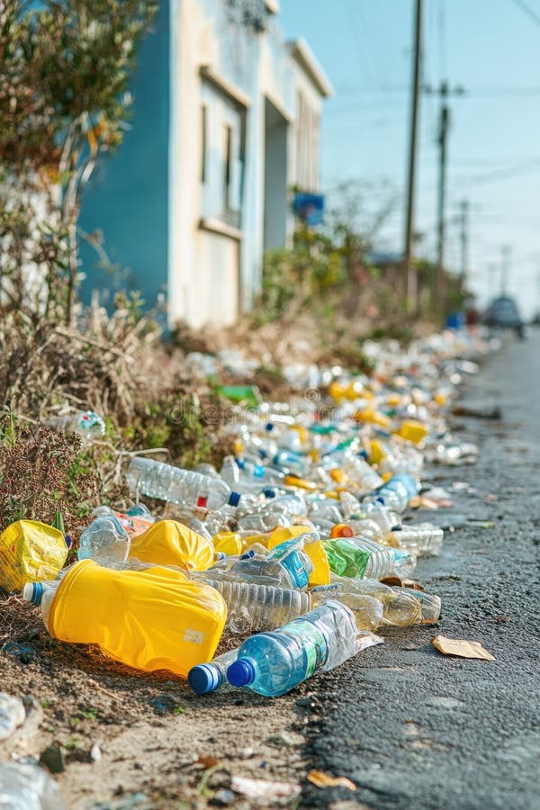 Trash Littering a Neglected Pathway in an Urban Area Surrounded by ...
