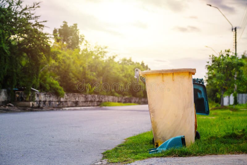 Trash in the Near Road in the Park. Stock Photo - Image of garden ...