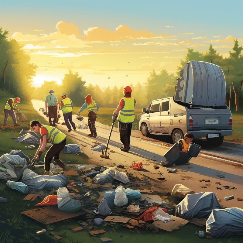 Trash Pickup during Sunset. Stock Illustration - Illustration of ...