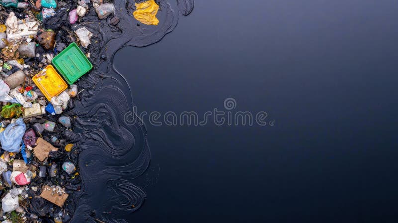 Trash and Plastic Waste Floating on Contaminated Water Reflects ...