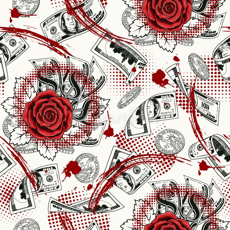 Trash Polka Pattern with Flying Dollar Banknotes Stock Vector ...