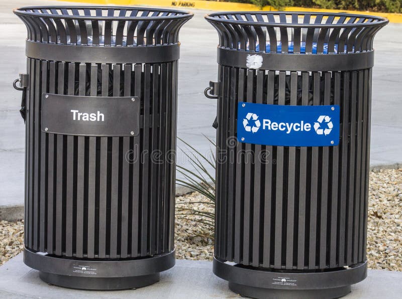 Trash and recycling cans editorial stock photo. Image of areas - 85809113