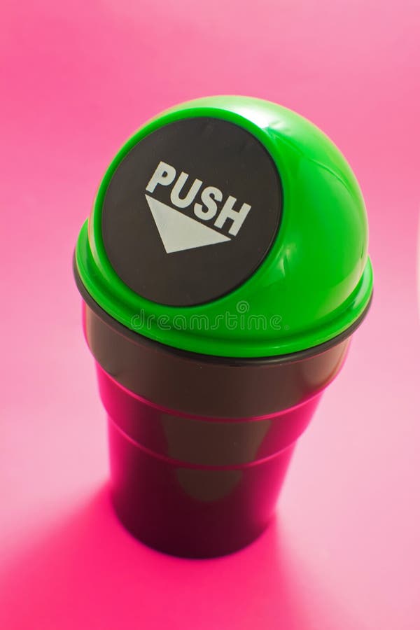 Trash Recycling Container Ecology Concept. Recycle Bin on Table in ...