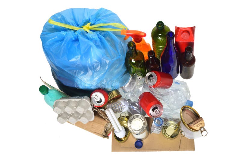 Trash for Recycling with, Glass Bottles, Cans, Plastic Bottle and Bulb ...