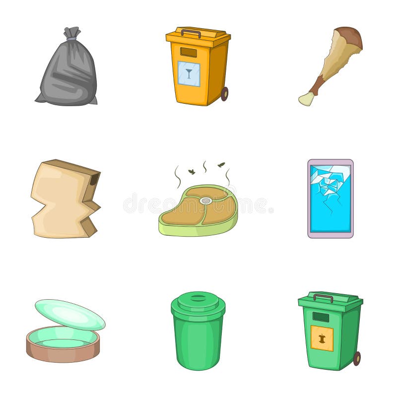 Trash for Recycling Icons Set, Cartoon Style Stock Vector ...