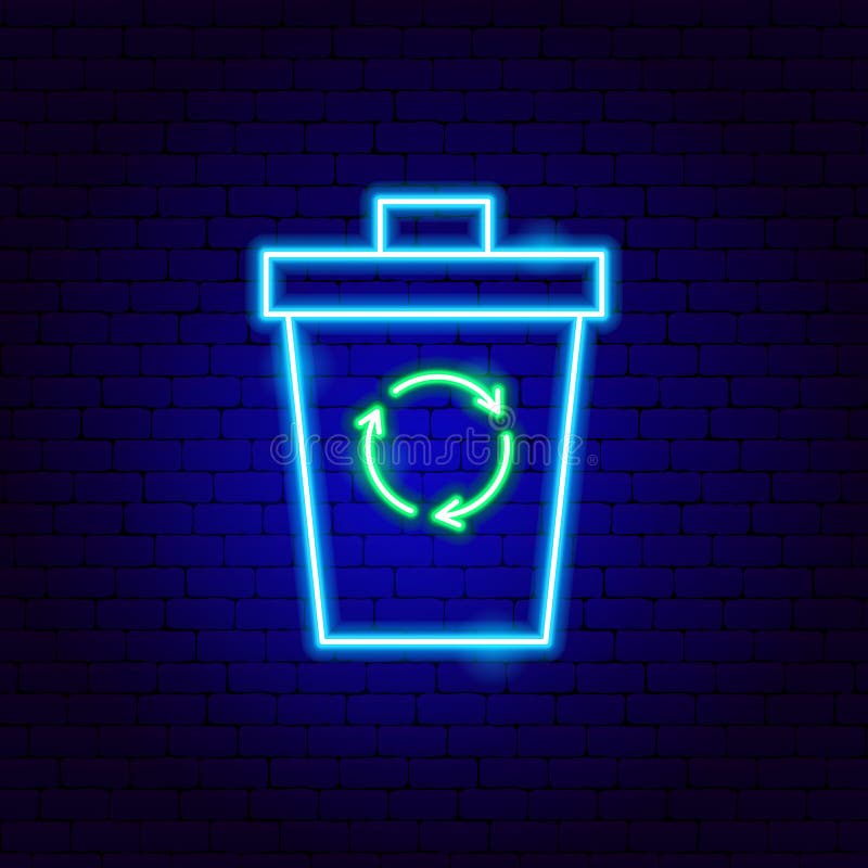 Trash Can Neon Sign stock vector. Illustration of light - 166209670