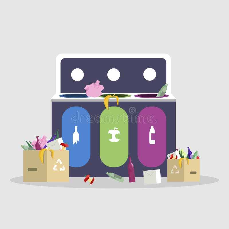 Trash Sorting, Separation Flat Color Illustration. Waste Management ...