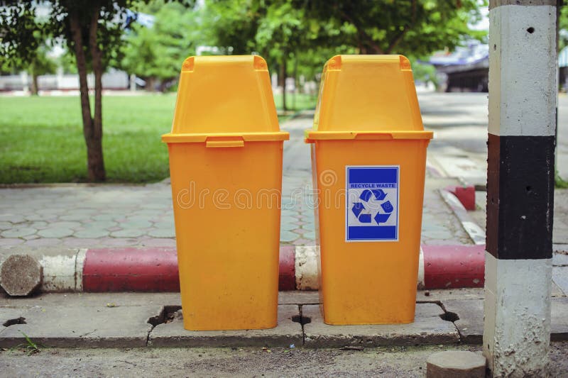 Trash yellow bin plastic stock image. Image of dump, environmental ...