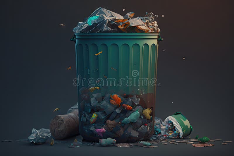 Trashcan Overflowing with Plastic Bottles and Other Garbage Stock ...