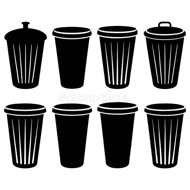 Trashcan Silhouettes Set Garbage Pack of Vector Silhouette Design Stock ...