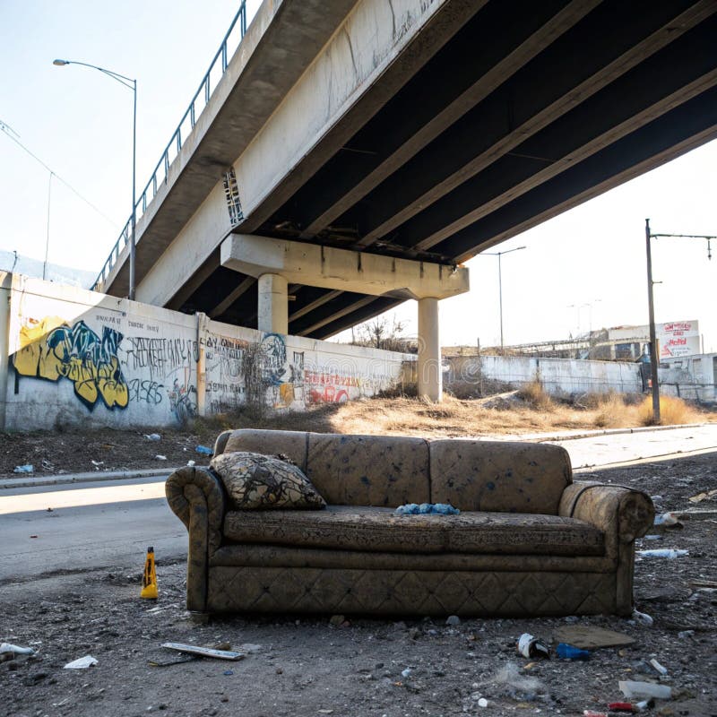 Trashed Sofa Under Overpass, Design Architecture Stock Illustration ...