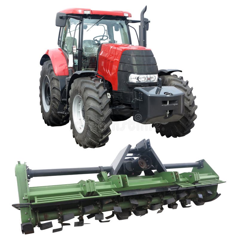 Trator Novo E Poderoso Abstrato Com Equipamento Agrícola Isolado Em ...