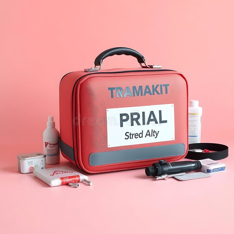 A Trauma Kit for First Responders on a Pastel Blush Backdrop Stock ...